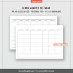 Blank Monthly Calendar, Monthly Planner, A4, A5, Letter Size, Filofax ...