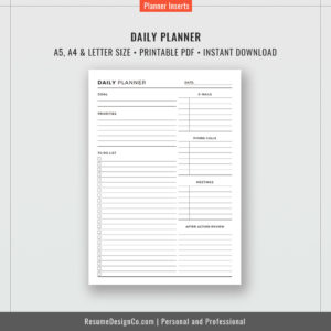 Daily Planner, A4, A5, Letter Size, Filofax A5, Planner PDF, Planner ...