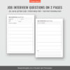 Job Interview Questions, Letter Size, A4, A5, Filofax A5, Planner ...