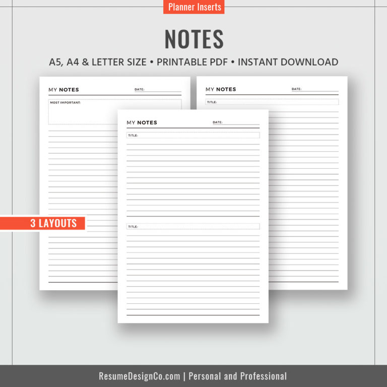 My Notes, Lined Notes, Notebook, A4, A5, Letter Size, Filofax A5 ...