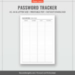 Password Tracker, Letter Size, A4, A5, Filofax A5, Planner Template ...
