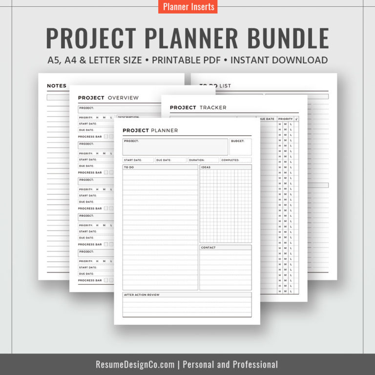 Project Planner Bundle, A4, A5, Letter Size, Filofax A5, Planner Design ...