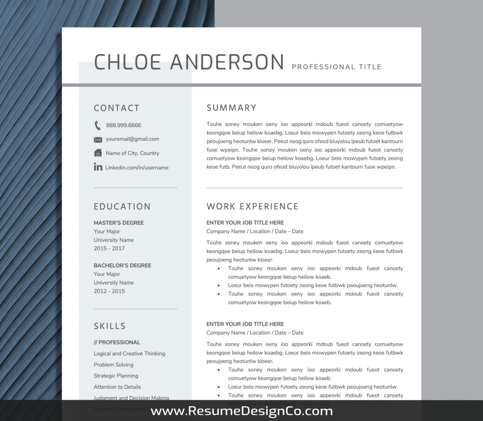 Resume Template MS Word, CV Template, Professional Simple Resume Design ...