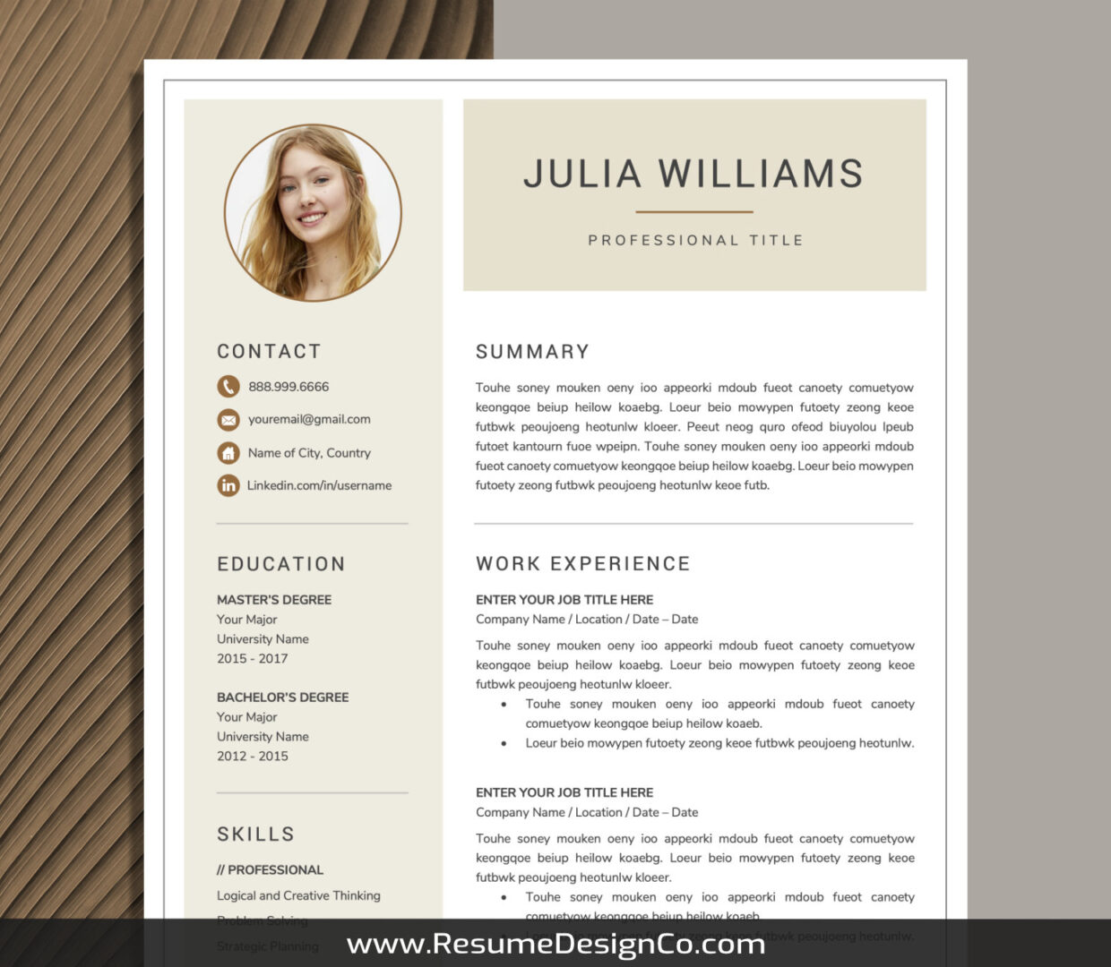 Modern CV Template for MS Word, Resume Template, Simple Professional ...