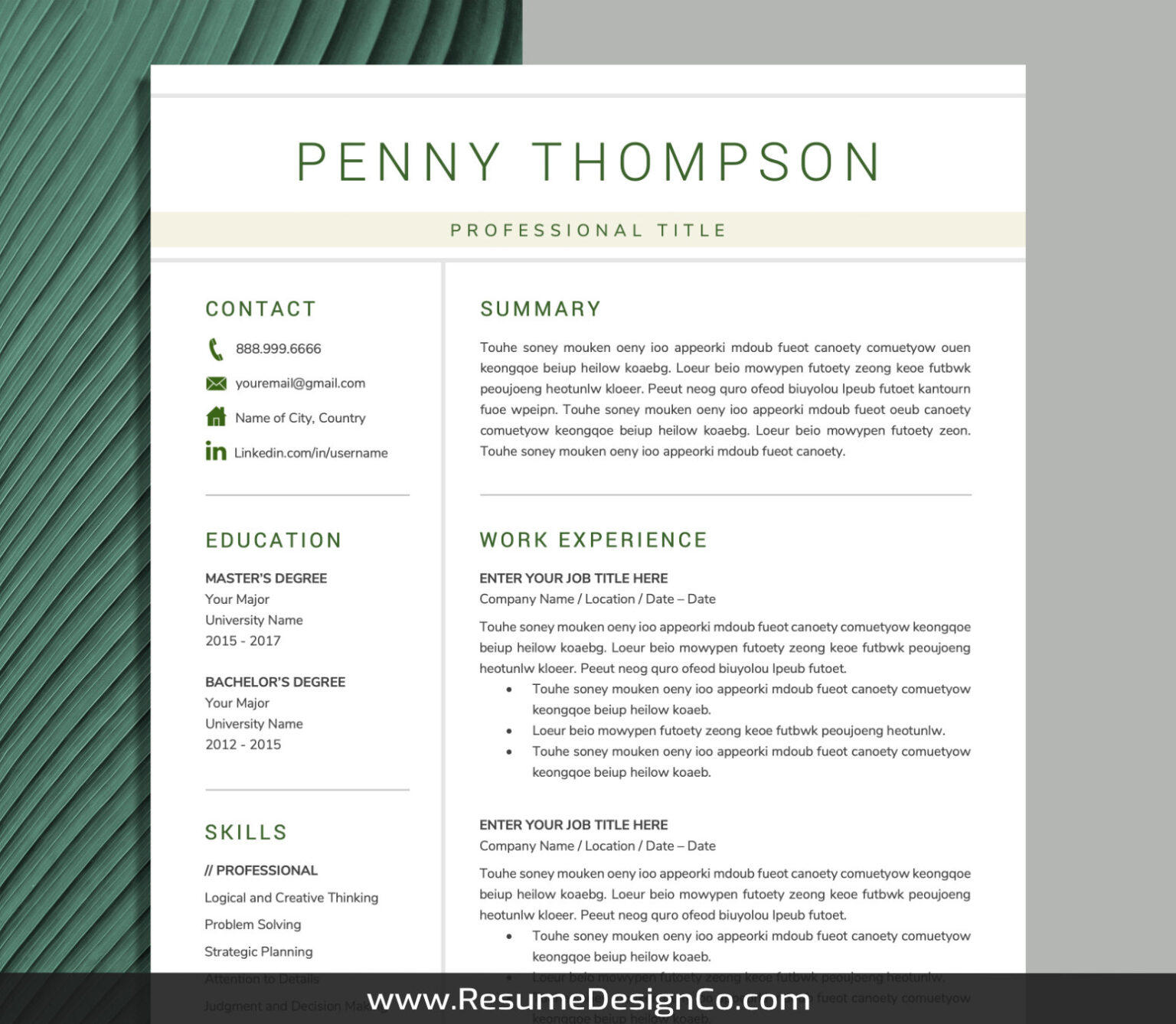 Professional Resume Template for MS Word, Creative and Modern CV Template, Simple Resume, 1, 2 ...